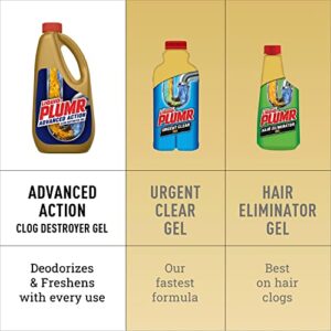 Liquid-Plumr Advanced Action Clog Destroyer Gel, Hair Clog Eliminator, Drain Clog Remover, Liquid Drain Cleaner for Kitchen and Bathroom Use, Safe for All Pipes, 32 Ounces (Pack of 2)