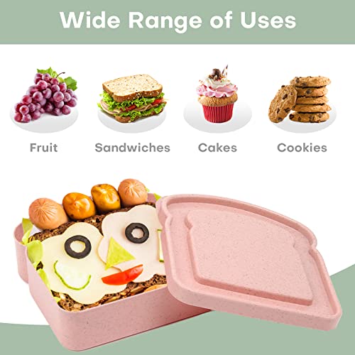 Sandwich Containers, 4pcs Sandwich Containers for Lunch Boxes with 10 Sheets Toast Graffiti Stickers, Food Storage Sandwich Box with Lid, BPA Free, Microwave & Dishwasher Safe, for Kids or Adults.