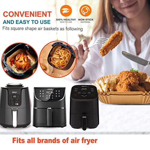 Air Fryer Disposable Paper Liner Square 9 Inch, 125 Pcs Large Square Air Fryer Paper Liners for 6-10QT Air fryer, Non-stick Parchment Paper for Frying, Baking, Cooking, Roasting and Microwave