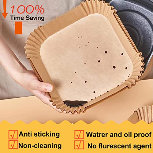 Air Fryer Disposable Paper Liner Square 9 Inch, 125 Pcs Large Square Air Fryer Paper Liners for 6-10QT Air fryer, Non-stick Parchment Paper for Frying, Baking, Cooking, Roasting and Microwave