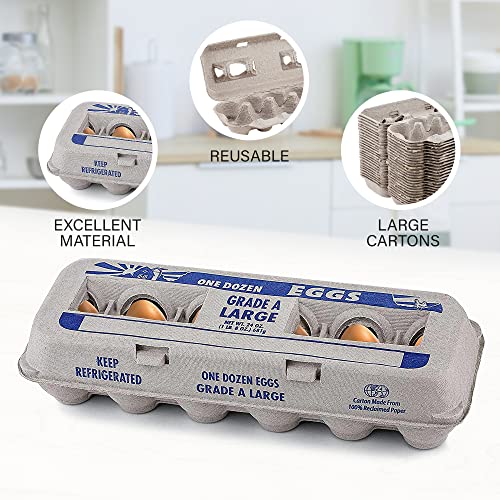 Printed Natural Pulp Egg Cartons Holds Up to Twelve Eggs - 1 Dozen Large - Strong Sturdy Material Perfect For Storing Extra Eggs - by MT Products (15 Cartons) - Made in The USA