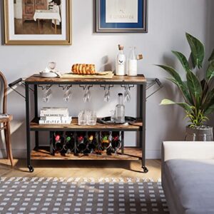 3-tier wine table, serving bar carts for the home with glass holder, mini home bar, industrial liquor carts on wheels, rustic wood and metal coffee station and drink trolley for dining room, kitchen