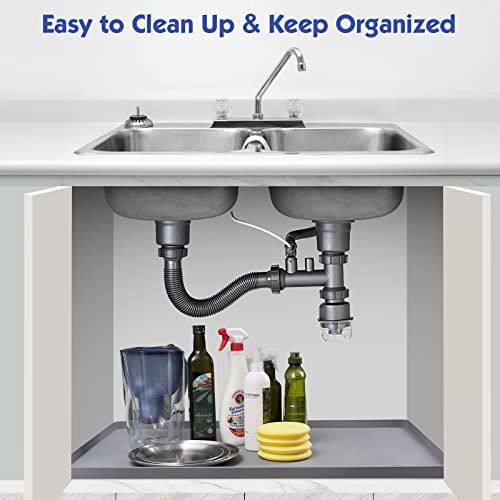 Under Sink Mat for Kitchen Waterproof, 34" x 22" Under The Sink Mat for 36'' Cabinet, FAKILO Upgraded 1 Inch Lip Flexible Thick Silicone Sink Mat Hold Up to 3.3 Gallons Liquid (Grey)