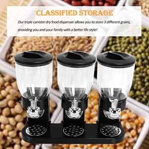 Hedday Triple Canister Cereal Dispenser, Plastic Dry Food Cereal Dispenser Container Machine Storage Bottles for Home and Kitchen(Black)