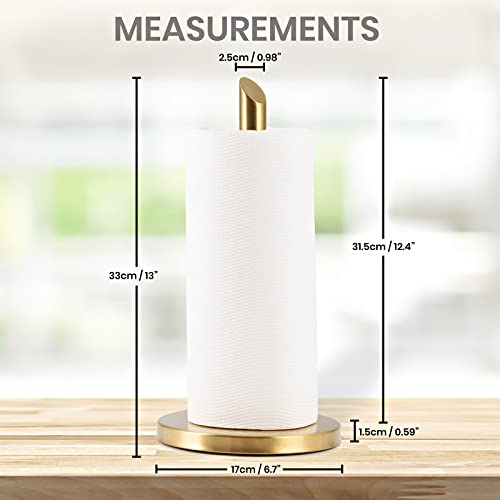 ROOMOXIE Stainless Steel Paper Towels Holder Stand Angled tip Gold Paper Towel Holder countertop 13 inch - Heavy Duty Weighted Kitchen countertop Paper Towel Holders Dispenser