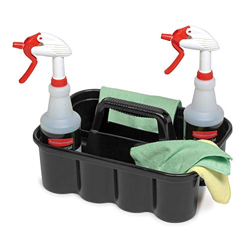 Rubbermaid Commercial Products Deluxe Carry Caddy for Cleaning Products, Spray Bottles, Sports/Water Bottles, and Postmates/Uber Eats Drivers, Black (FG315488BLA)