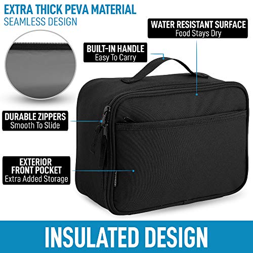 Zulay Insulated Lunch Bag - Thermal Kids Lunch Bag With Spacious Compartment & Built-In Handle - Portable Back To School Lunch Bag For Kids, Boys, & Girls To Keep Food Fresh (Black)