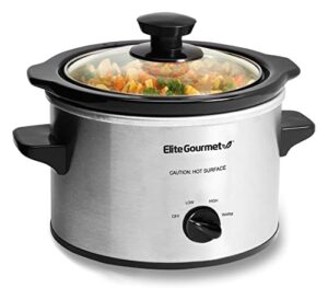 elite gourmet mst-250xs# electric slow cooker ceramic pot, with adjustable temp, entrees, sauces, soups, roasts, stews & dips, dishwasher safe (1.5 quart, stainless steel)