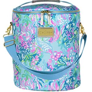 Lilly Pulitzer Blue/Green Insulated Soft Beach Cooler with Adjustable/Removable Strap and Double Zipper Close, Aqua La Vista