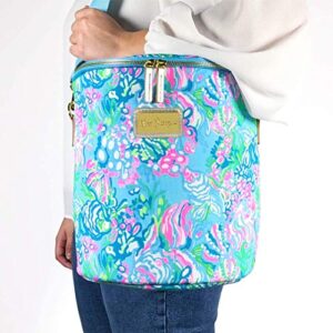 Lilly Pulitzer Blue/Green Insulated Soft Beach Cooler with Adjustable/Removable Strap and Double Zipper Close, Aqua La Vista