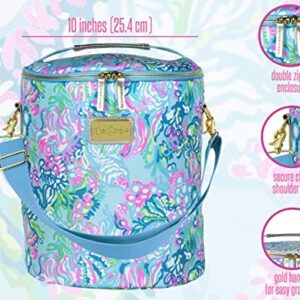 Lilly Pulitzer Blue/Green Insulated Soft Beach Cooler with Adjustable/Removable Strap and Double Zipper Close, Aqua La Vista