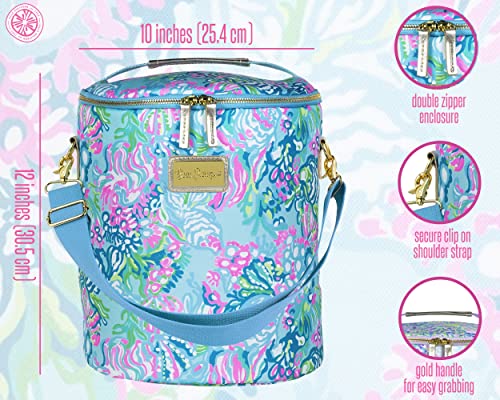 Lilly Pulitzer Blue/Green Insulated Soft Beach Cooler with Adjustable/Removable Strap and Double Zipper Close, Aqua La Vista