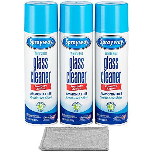 Sprayway Glass Cleaner , Foam Action , 19 Fl Oz , ( Pack of 3 ) - Bonus Ultra Fine Microfiber Cleaning Cloth for Glass