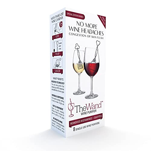 PureWine Wand Technology Histamine and Sulfite Filter, Purifier Alleviates Wine Allergies & Headaches, Stir Stick Aerates Wine - Pack of 8