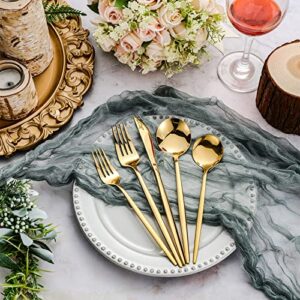 100 Pcs Gold Silverware Set Stainless Steel Flatware Service Set for 20, Kitchen Home Tableware Cutlery Utensils Spoon Fork Knives Black Gold Silverware Mirror Polished Dishwasher Safe (Gold)