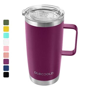 DLOCCOLD Insulated Coffee Mug with Handle Stainless Steel Travel Coffee Cup with Lid Spill Proof Reusable Thermos Coffee Cups for Men Women Car Cup holder Friendly (Purple, 20 oz)