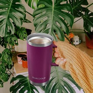 DLOCCOLD Insulated Coffee Mug with Handle Stainless Steel Travel Coffee Cup with Lid Spill Proof Reusable Thermos Coffee Cups for Men Women Car Cup holder Friendly (Purple, 20 oz)