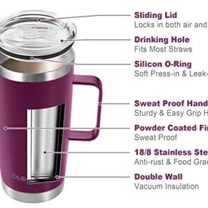 DLOCCOLD Insulated Coffee Mug with Handle Stainless Steel Travel Coffee Cup with Lid Spill Proof Reusable Thermos Coffee Cups for Men Women Car Cup holder Friendly (Purple, 20 oz)