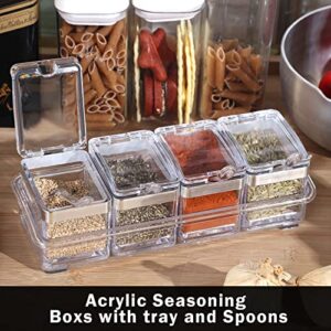 2 Set Acrylic Seasoning Organizer Box 8 Pcs Clear Seasoning Rack Spice Pots Condiments Containers with Lids and Spoons Storage Container Spice Jar for Spice Salt Sugar Cruet Kitchen Cooking Organizer