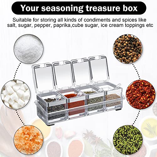 2 Set Acrylic Seasoning Organizer Box 8 Pcs Clear Seasoning Rack Spice Pots Condiments Containers with Lids and Spoons Storage Container Spice Jar for Spice Salt Sugar Cruet Kitchen Cooking Organizer