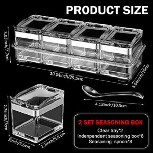 2 Set Acrylic Seasoning Organizer Box 8 Pcs Clear Seasoning Rack Spice Pots Condiments Containers with Lids and Spoons Storage Container Spice Jar for Spice Salt Sugar Cruet Kitchen Cooking Organizer