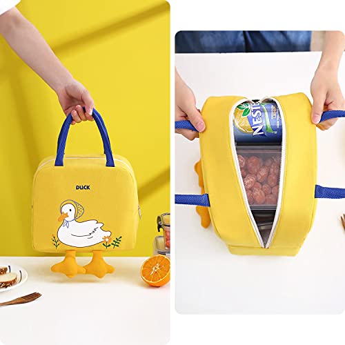 AVSAMOQ Steel Bento Lunch Box for Adults & Kids,1100 ML Stainless Steel Bento Boxes with Spoon Fork Knife,Insulated Lunch Bag, Microwave, Dishwasher Safe (Yellow duck)