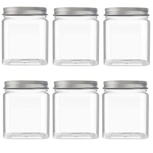 6 pack 24 oz clear plastic jar, refillable kitchen storage containers, for kitchen & household, aluminum cap.