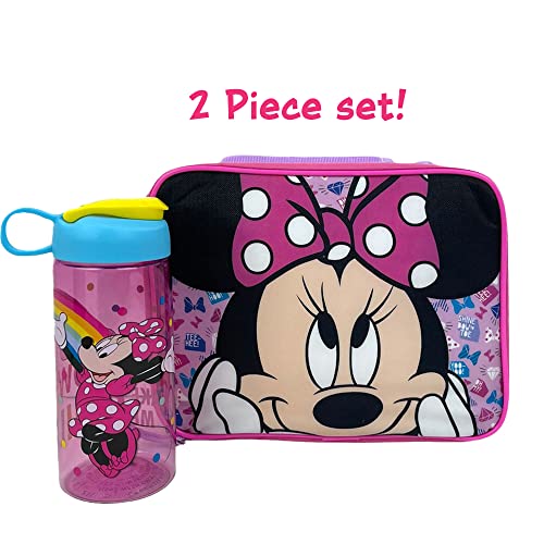 Disney Minnie Mouse Lunch Box and Water Bottle Bundle 2 Pc. Set, Soft Insulated Lunch Bag with BPA Free Water Bottle for Kids