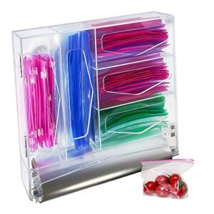 balagana drawer organizer for ziplock bags and foil – acrylic ziplock bag storage organizer for kitchen drawer, 6 in 1 clear ziplock bag organizer for drawer, ziplock bag organizer with wrap dispenser