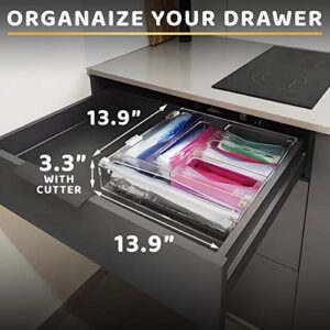 BALAGANA Drawer Organizer for Ziplock Bags and Foil - Acrylic Ziplock Bag Storage Organizer for Kitchen Drawer, 6 in 1 Clear Ziplock Bag Organizer for Drawer, Ziplock Bag Organizer with Wrap Dispenser