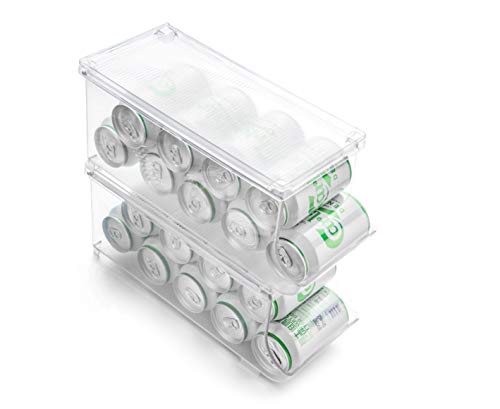 JINAMART Set of 2 Stackable Soda Can Organizer for Refrigerator with Lids, Can Holders for Pantry - Holds 9 Cans Each, BPA Free Can Organizer for Pantry, Fridge, Freezer, Countertops and Cabinets