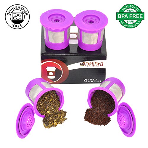 Reusable K Cups for Keurig 2.0 & 1.0 - Pack of 4 (Purple) - Easy to Clean - Universal Keurig Reusable Coffee Pods by Delibru