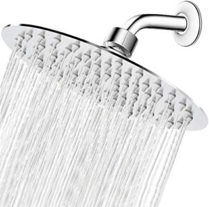 high pressure shower head, 8 inch rain showerhead, ultra-thin design- pressure boosting, awesome shower experience, nearmoon high flow stainless steel rainfall shower head (chrome finish)