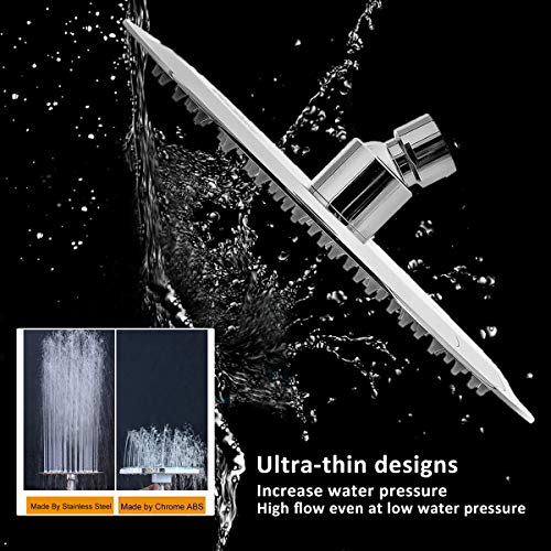 High Pressure Shower Head, 8 Inch Rain Showerhead, Ultra-Thin Design- Pressure Boosting, Awesome Shower Experience, NearMoon High Flow Stainless Steel Rainfall Shower Head (Chrome Finish)