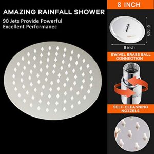 High Pressure Shower Head, 8 Inch Rain Showerhead, Ultra-Thin Design- Pressure Boosting, Awesome Shower Experience, NearMoon High Flow Stainless Steel Rainfall Shower Head (Chrome Finish)