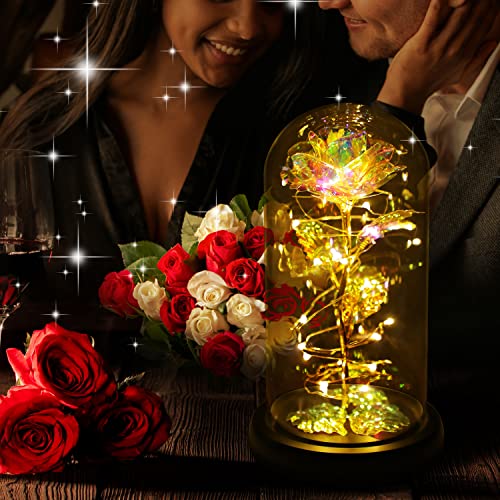 Mom Gifts for Mothers Day Rose Flower Gifts For Women,Mother Day Mom Gifts From Daughter Son,Birthday Gift for Women,Rainbow Rose Flower Gift For Her,Anniversary,Wedding,Light Up Rose In A Glass Dome