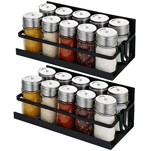 Aitmexcn Magnetic Spice Rack Shelf for Refrigerator & Stove, Moveable Fridge Strong Magnetic Shelf Spice Organizer, Perfect Space Saver for Small Kitchen - 2 Pack With 4 Hooks