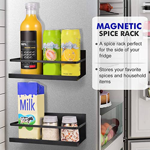 Aitmexcn Magnetic Spice Rack Shelf for Refrigerator & Stove, Moveable Fridge Strong Magnetic Shelf Spice Organizer, Perfect Space Saver for Small Kitchen - 2 Pack With 4 Hooks