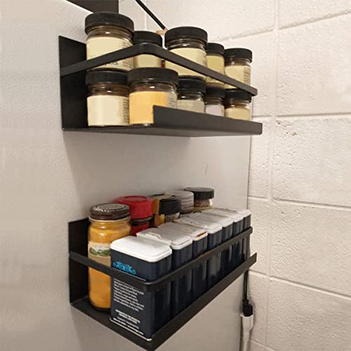 Aitmexcn Magnetic Spice Rack Shelf for Refrigerator & Stove, Moveable Fridge Strong Magnetic Shelf Spice Organizer, Perfect Space Saver for Small Kitchen - 2 Pack With 4 Hooks