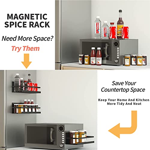 Aitmexcn Magnetic Spice Rack Shelf for Refrigerator & Stove, Moveable Fridge Strong Magnetic Shelf Spice Organizer, Perfect Space Saver for Small Kitchen - 2 Pack With 4 Hooks