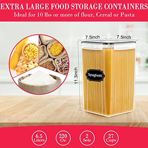 CEKEE Extra Large Food Storage Containers with Lids-6.5L |220 OZ| 2PCS Large Airtight Plastic Food Canisters for Flour, Sugar, Rice, Cereal & Pasta, Bulk Food Storage for Kitchen Pantry Organization