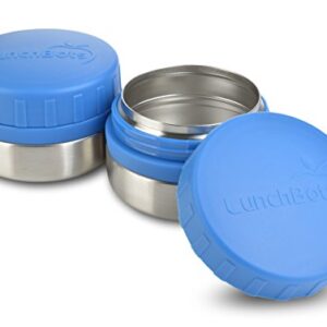 LunchBots Rounds Leak Proof 4 oz. Stainless Snack Container Jar, Set of 2, Blue Lid