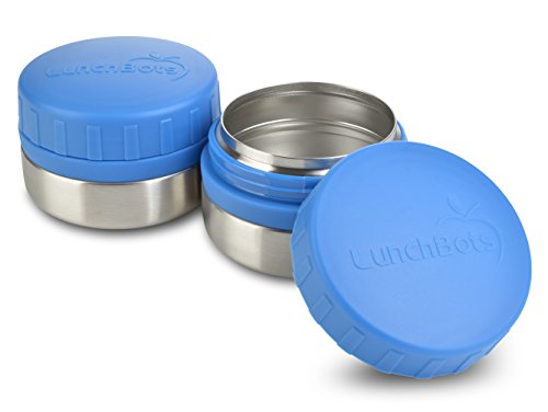 LunchBots Rounds Leak Proof 4 oz. Stainless Snack Container Jar, Set of 2, Blue Lid