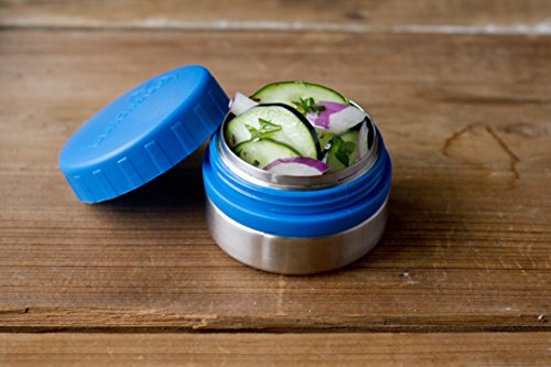 LunchBots Rounds Leak Proof 4 oz. Stainless Snack Container Jar, Set of 2, Blue Lid