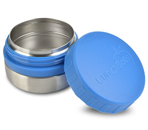 LunchBots Rounds Leak Proof 4 oz. Stainless Snack Container Jar, Set of 2, Blue Lid