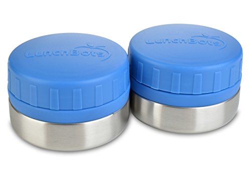 LunchBots Rounds Leak Proof 4 oz. Stainless Snack Container Jar, Set of 2, Blue Lid