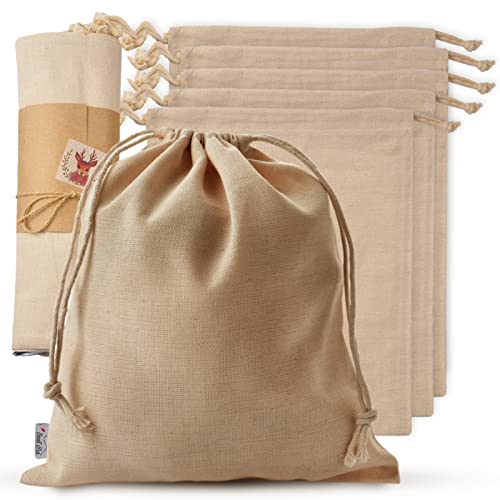 Organic Cotton‌ ‌Produce‌ ‌Bags,‌ 5 Pcs. ‌Large,‌ Organic, and ‌Reusable‌ ‌Canvas‌ ‌Muslin‌ ‌‌‌Drawstring‌ ‌‌Sack‌ ‌for‌ Organizing, ‌Shopping,‌ Storage,‌ ‌Grocery,‌ Dust Cover, and ‌Gift