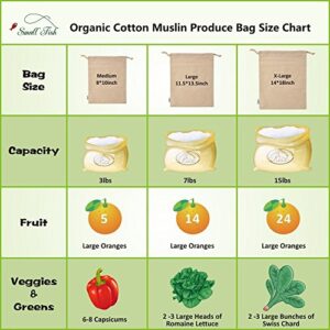 Organic Cotton‌ ‌Produce‌ ‌Bags,‌ 5 Pcs. ‌Large,‌ Organic, and ‌Reusable‌ ‌Canvas‌ ‌Muslin‌ ‌‌‌Drawstring‌ ‌‌Sack‌ ‌for‌ Organizing, ‌Shopping,‌ Storage,‌ ‌Grocery,‌ Dust Cover, and ‌Gift