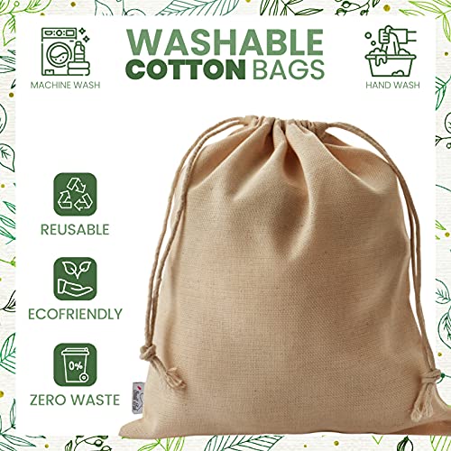 Organic Cotton‌ ‌Produce‌ ‌Bags,‌ 5 Pcs. ‌Large,‌ Organic, and ‌Reusable‌ ‌Canvas‌ ‌Muslin‌ ‌‌‌Drawstring‌ ‌‌Sack‌ ‌for‌ Organizing, ‌Shopping,‌ Storage,‌ ‌Grocery,‌ Dust Cover, and ‌Gift