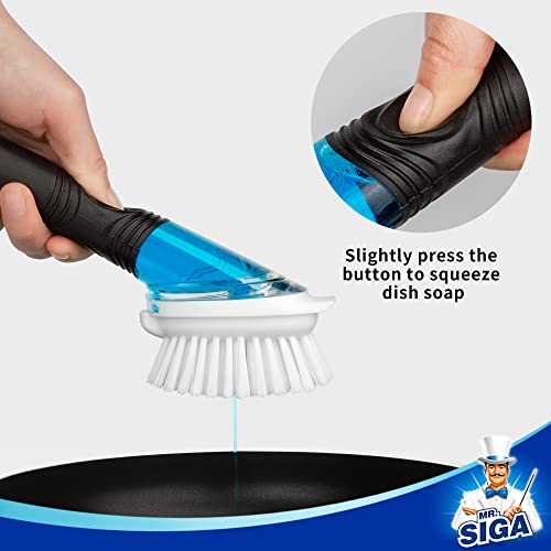 MR.SIGA Soap Dispensing Dish Brush Storage Set, Kitchen Brush with Holder for Pot Pan Sink Cleaning